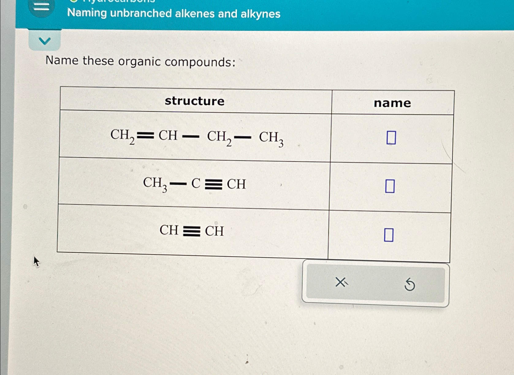 Solved Naming unbranched alkenes and alkynesName these | Chegg.com