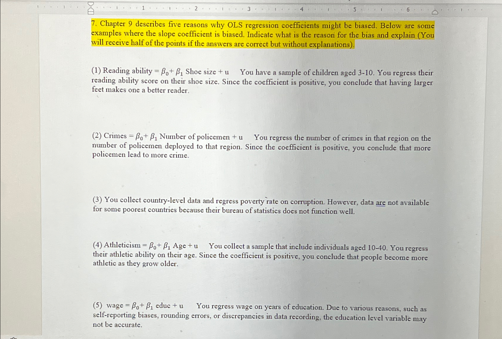 Solved 7. ﻿Chapter 9 ﻿describes five reasons why OLS | Chegg.com