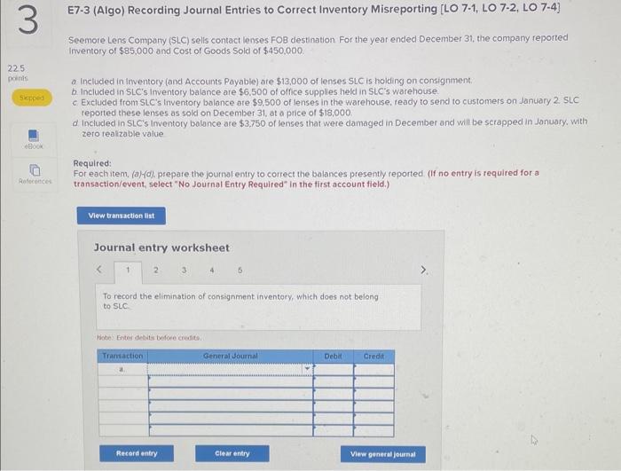 Solved E7-3 (Algo) Recording Journal Entries to Correct | Chegg.com