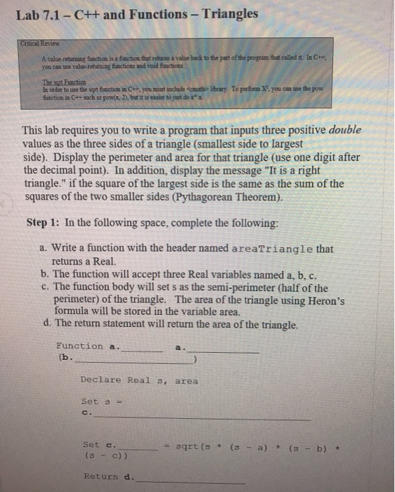 Solved Lab 71 C And Functions Triangles Critical 