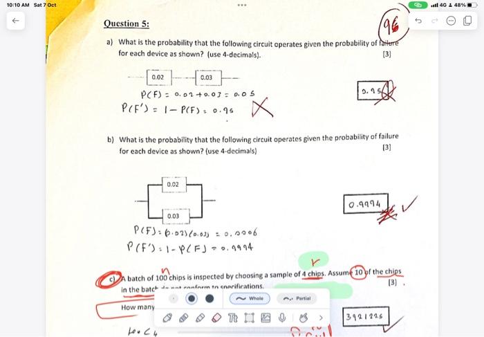 Solved a) What is the probability that the following circuit | Chegg.com