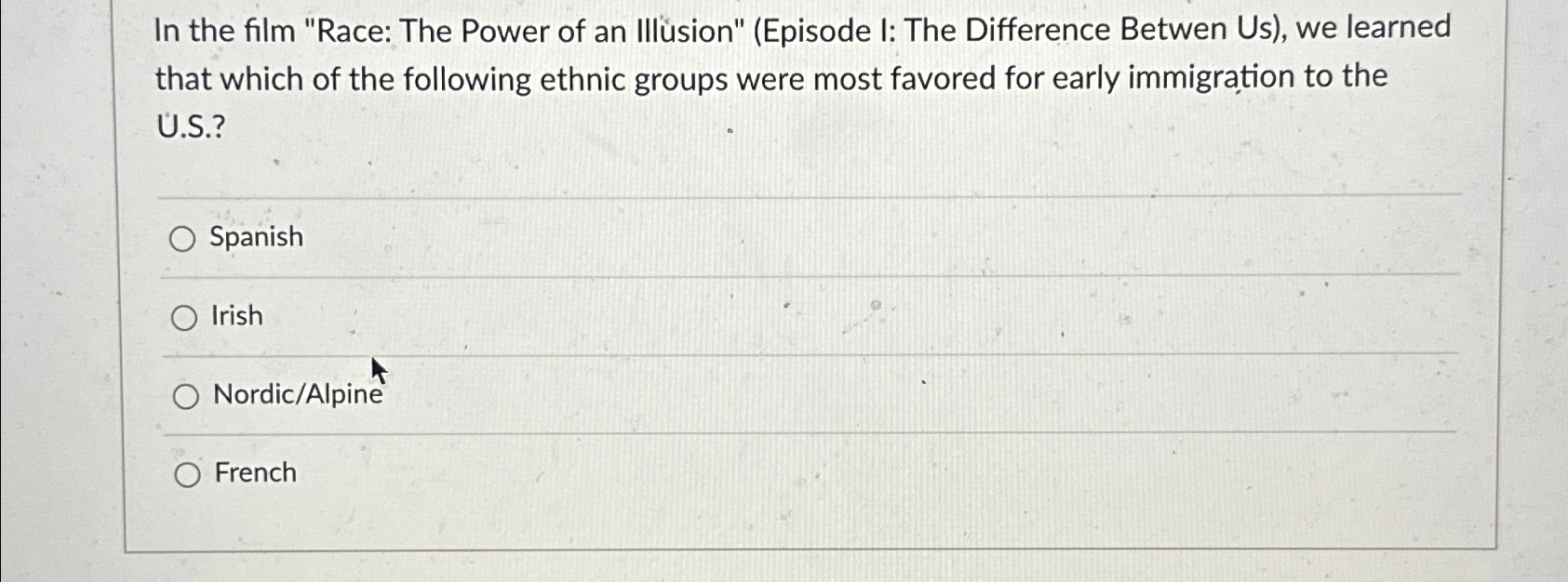 Solved In the film "Race: The Power of an Illusion" (Episode | Chegg.com