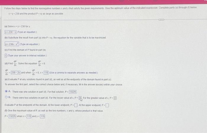 Solved x=y=230 and the product P=xy as targe as positile (a) | Chegg.com