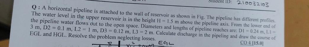 Solved Q : A horizontal pipeline is attached to the wall of | Chegg.com