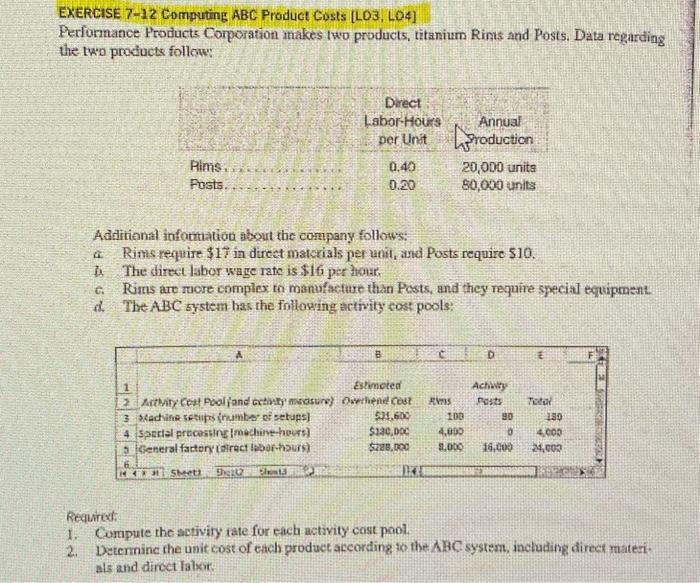 Solved EXERCISE 7-12 Computing ABC Product Costs [LD3, LD4] | Chegg.com