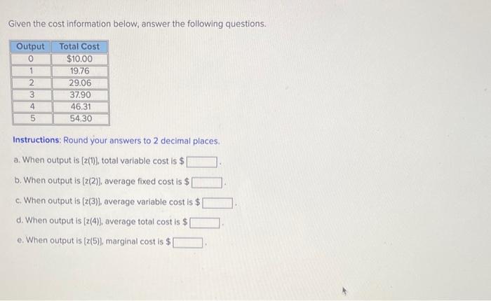 Solved a. Complete the following table by calculating | Chegg.com