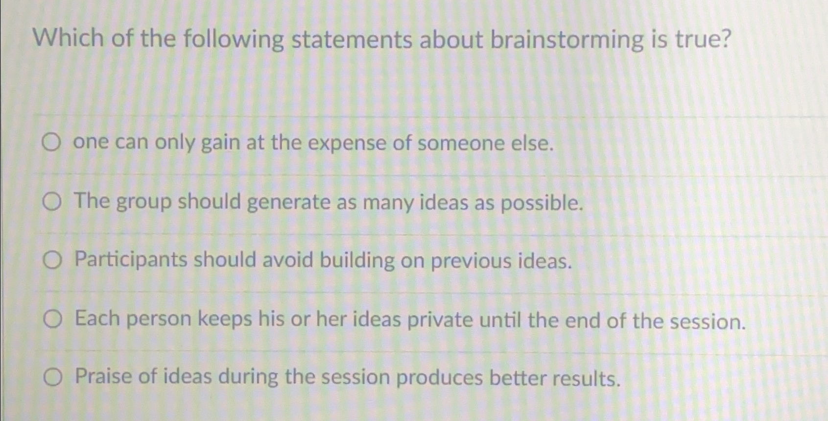 Solved Which of the following statements about brainstorming | Chegg.com
