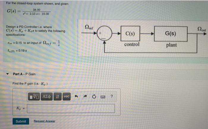 Solved For the closed-loop system shown, and given: 38.00 | Chegg.com