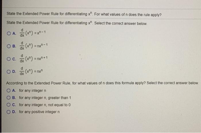 Solved State the Extended Power Rule for differentiating X" | Chegg.com
