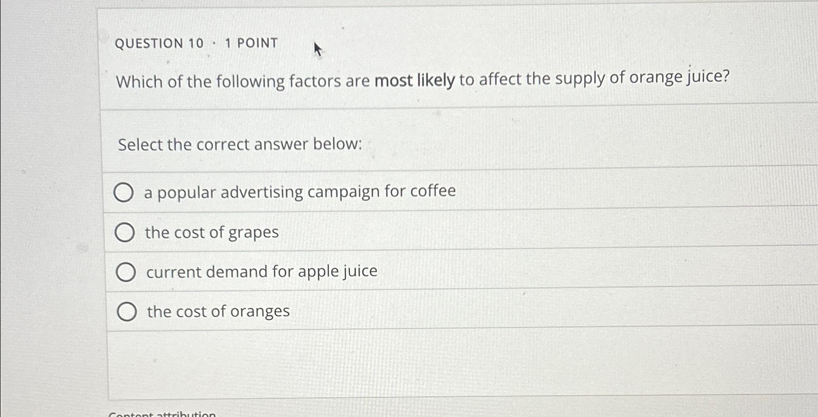 Solved QUESTION 10 - 1 ﻿POINTWhich of the following factors | Chegg.com