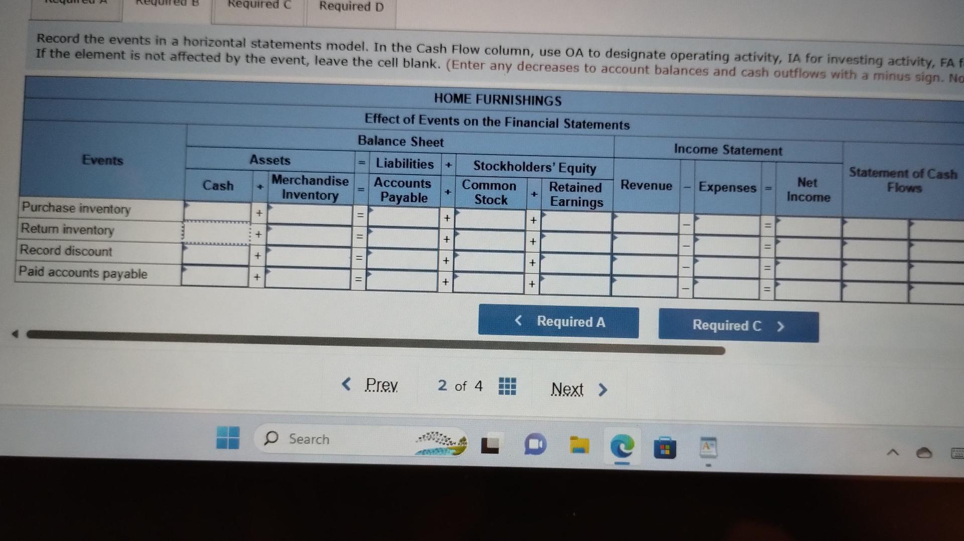 Solved Record the events in a horizontal statements model. | Chegg.com