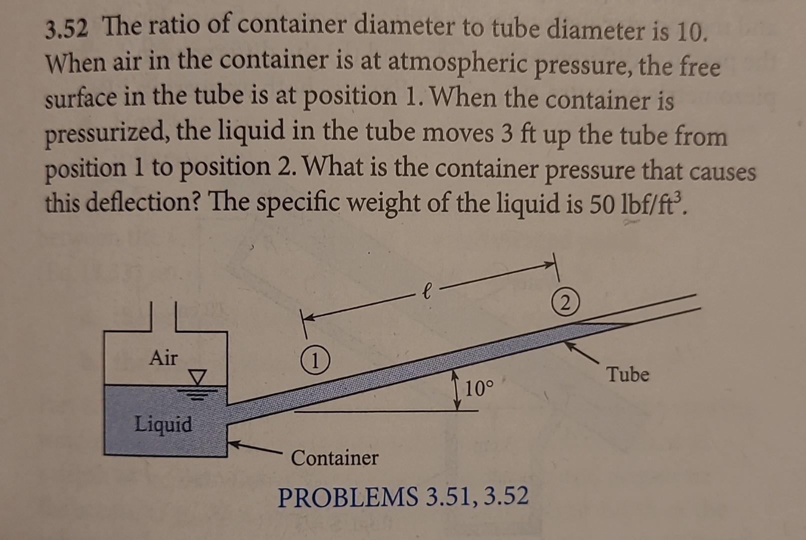 Solved 3.52 The ratio of container diameter to tube diameter | Chegg.com