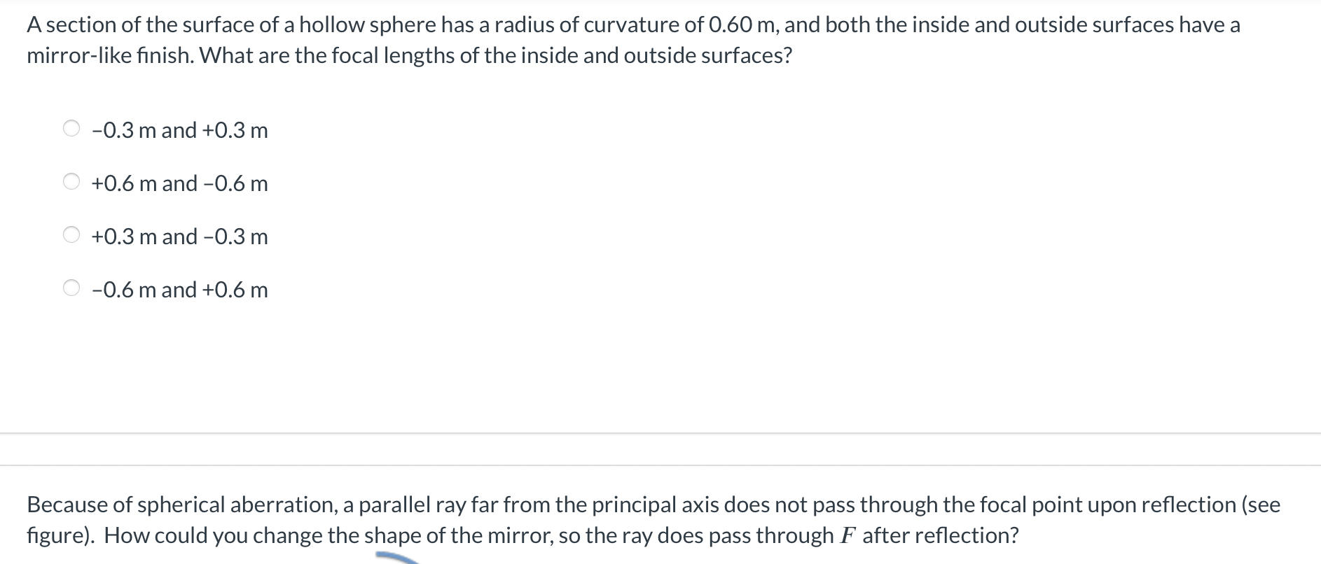 Solved Because of spherical aberration, a parallel ray far | Chegg.com