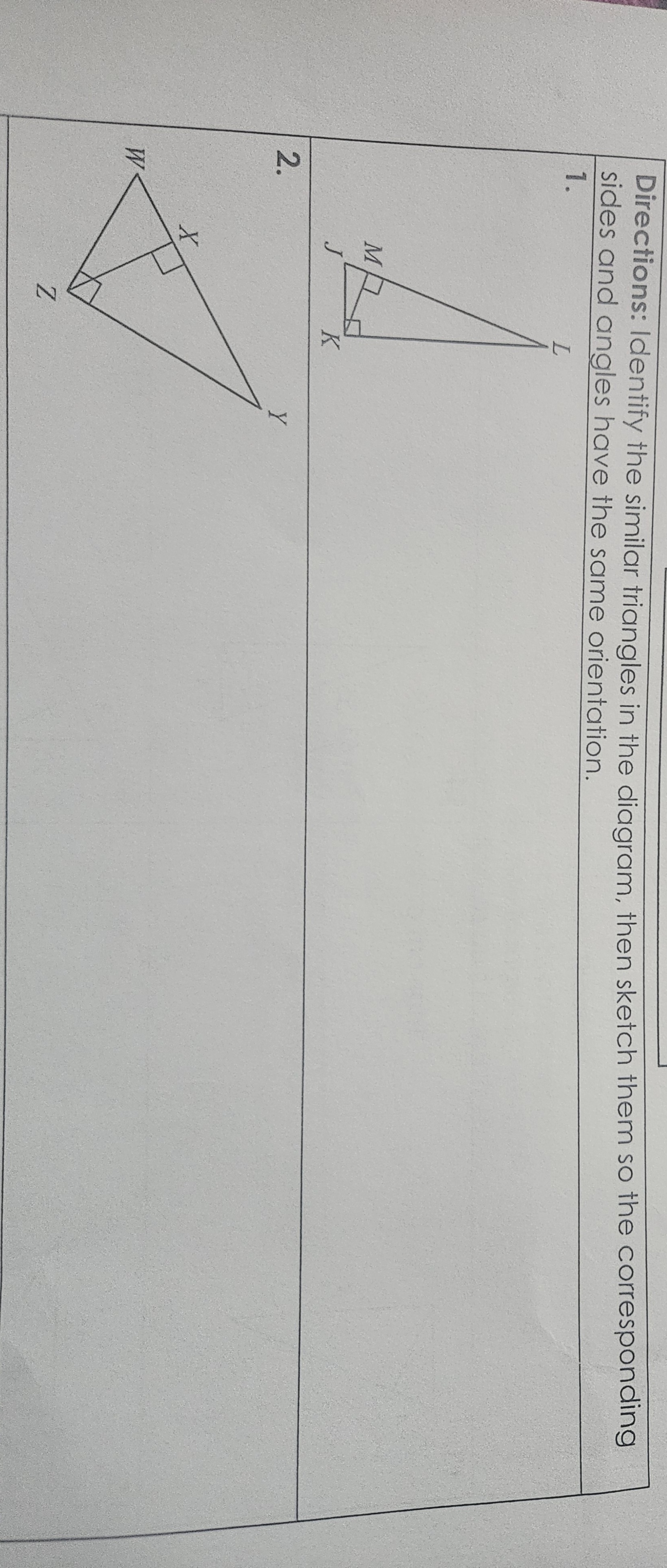 Solved Directions: Identify the similar triangles in the | Chegg.com