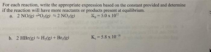 Solved For each reaction, write the appropriate expression | Chegg.com