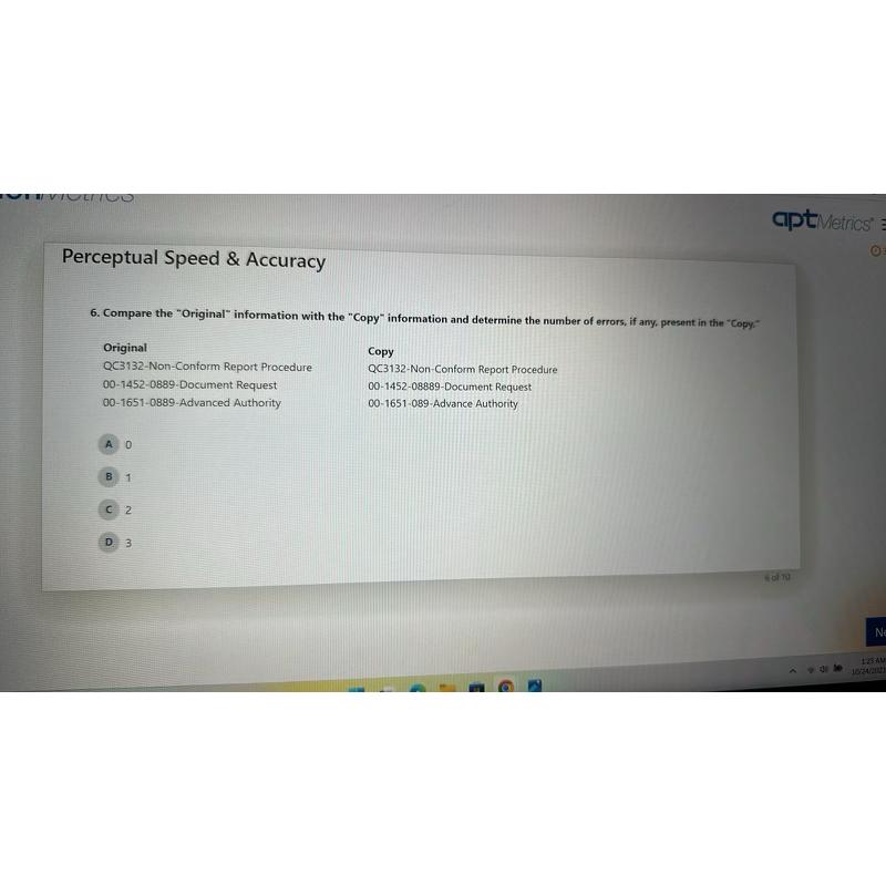Solved Perceptual Speed & Accuracy6. ﻿Compare the "Original" | Chegg.com