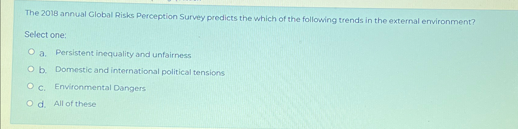 Solved The 2018 ﻿annual Global Risks Perception Survey | Chegg.com