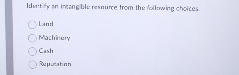 Solved Identify an intangible resource from the following | Chegg.com