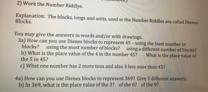 Solved LILes. 2) Work the Number Riddles. Explanation: The | Chegg.com