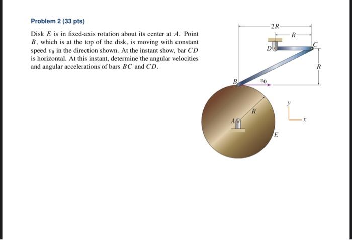 Solved -2R R Problem 2 (33 pts) Disk E is in fixed-axis | Chegg.com