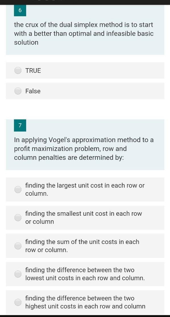 Solved 6 the crux of the dual simplex method is to start | Chegg.com