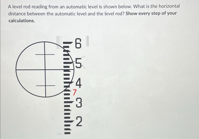 Solved A level rod reading from an automatic level is shown | Chegg.com