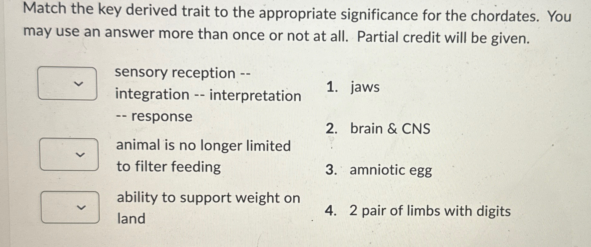 Solved Match the key derived trait to the appropriate | Chegg.com