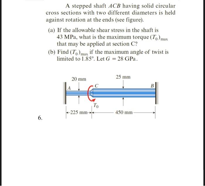 Solved A stepped shaft ACB having solid circular cross | Chegg.com