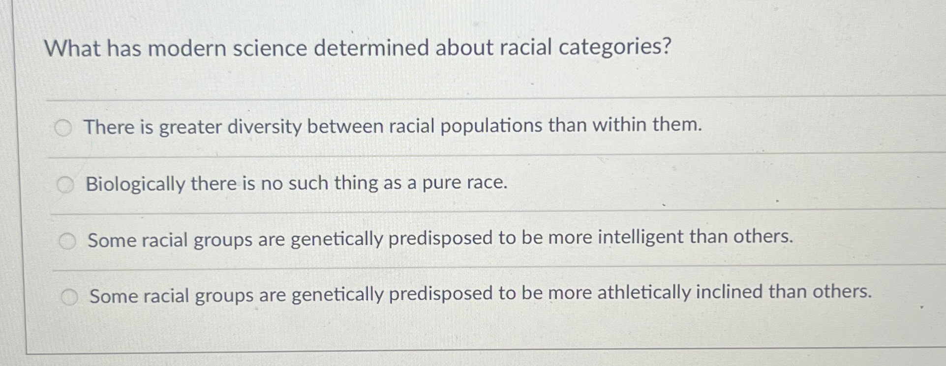 Solved What has modern science determined about racial | Chegg.com