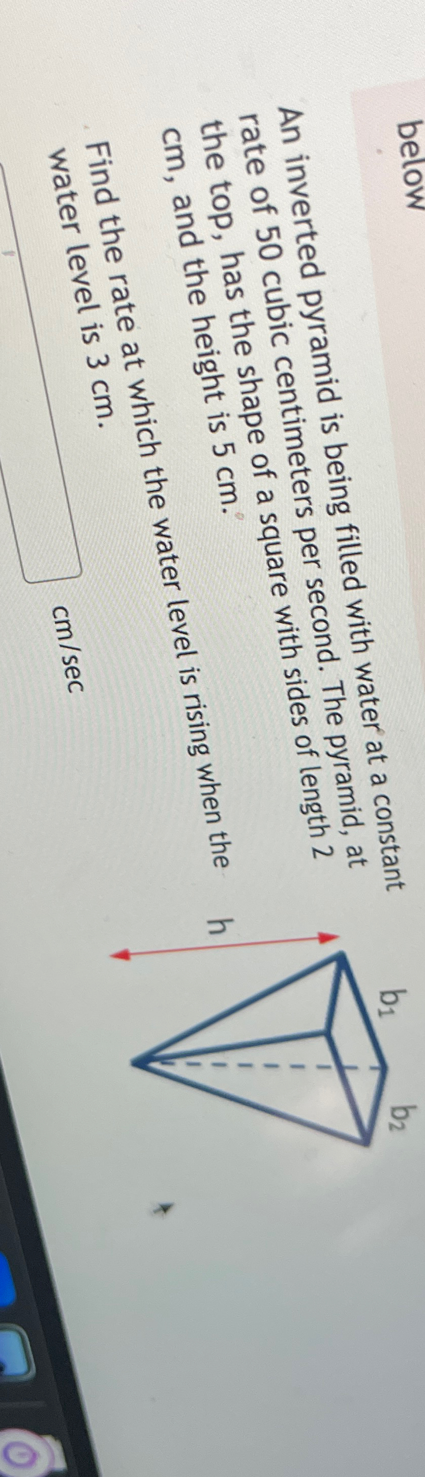 Solved An inverted pyramid is being filled with water at a | Chegg.com