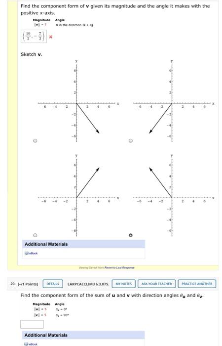 Solved Find the component form of v given its magnitude and | Chegg.com
