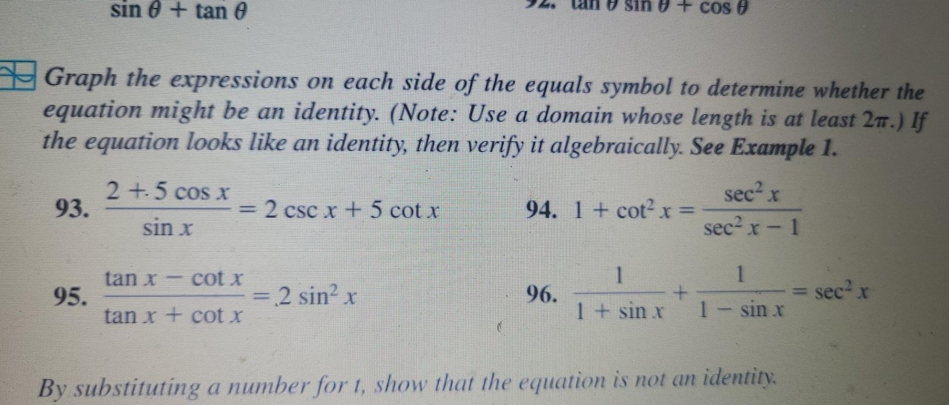 Solved sin e + tan a Y sin + COSA Graph the expressions on | Chegg.com