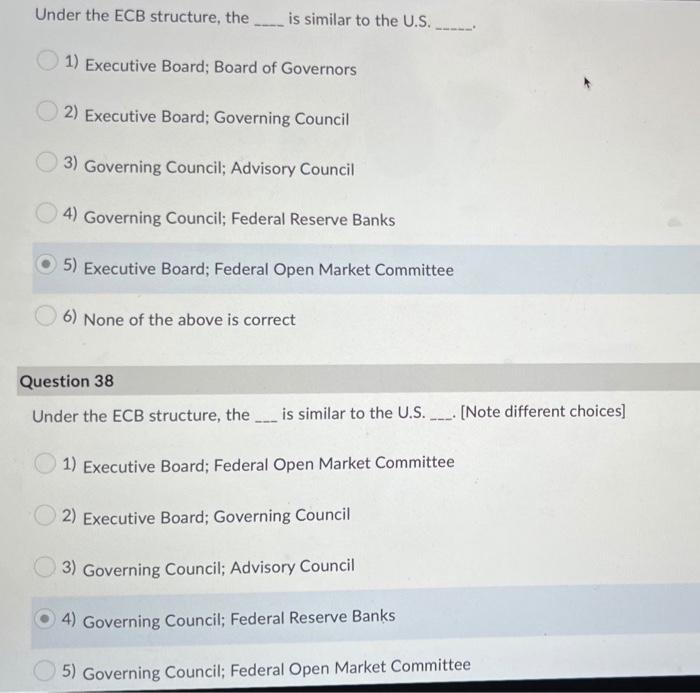 Solved Under the ECB structure, the ___ is similar to the | Chegg.com