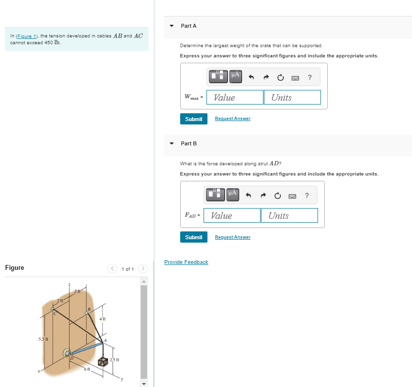 Solved In (Figure 1), ﻿the tension developed in cables AB | Chegg.com