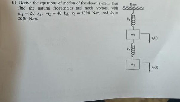Solved III. Derive the equations of motion of the shown | Chegg.com