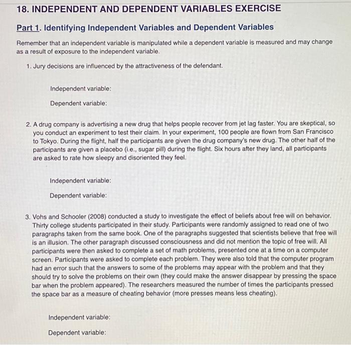 Solved Please do Part one and Part two18. INDEPENDENT AND | Chegg.com