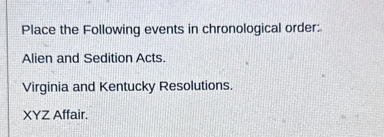 Solved Place the Following events in chronological | Chegg.com