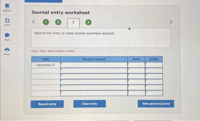 Solved Journal entry worksheet 4 Record the entry to close | Chegg.com