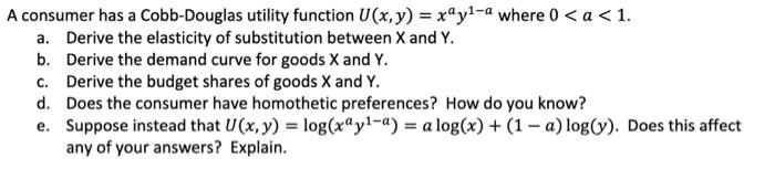 Solved A consumer has a Cobb-Douglas utility function | Chegg.com