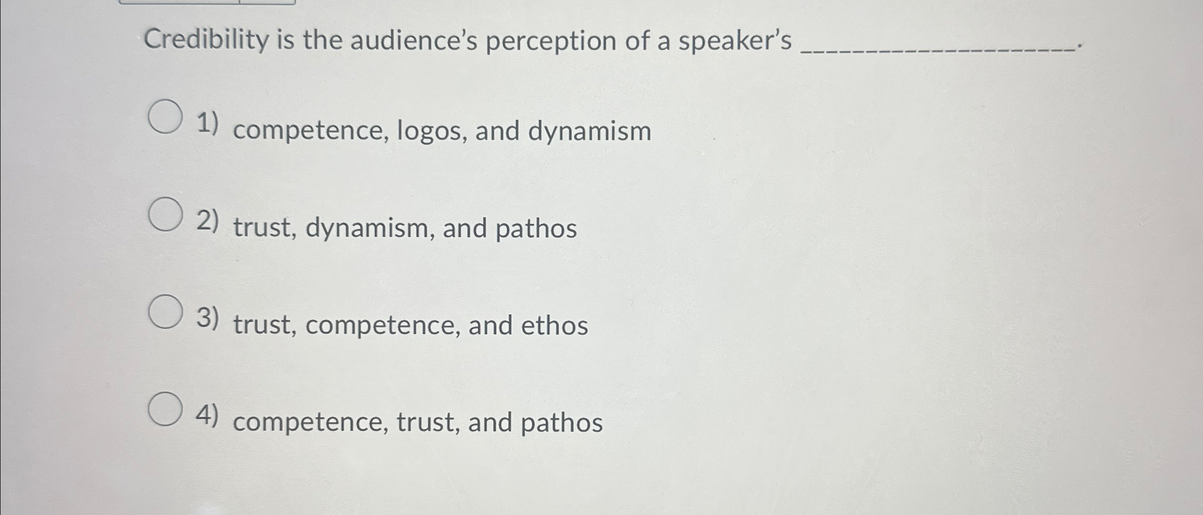 Solved Credibility is the audience's perception of a | Chegg.com