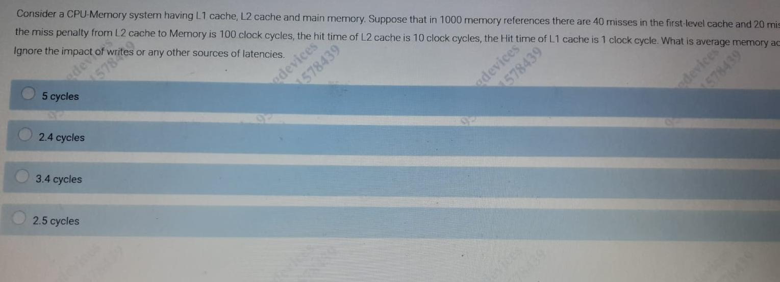 Solved Consider a CPU-Memory system having L1 ﻿cache, L2 | Chegg.com