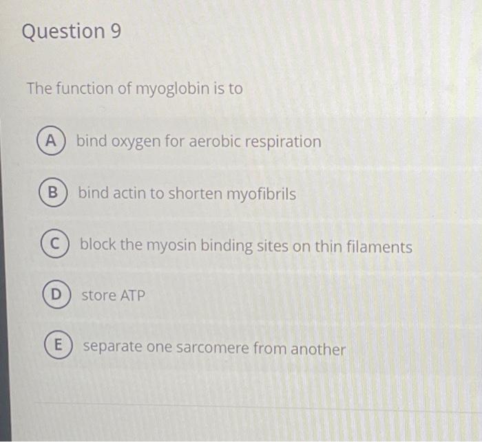 Solved The function of myoglobin is to bind oxygen for | Chegg.com