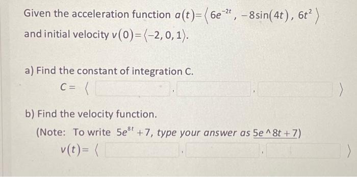 Solved Given the acceleration function | Chegg.com