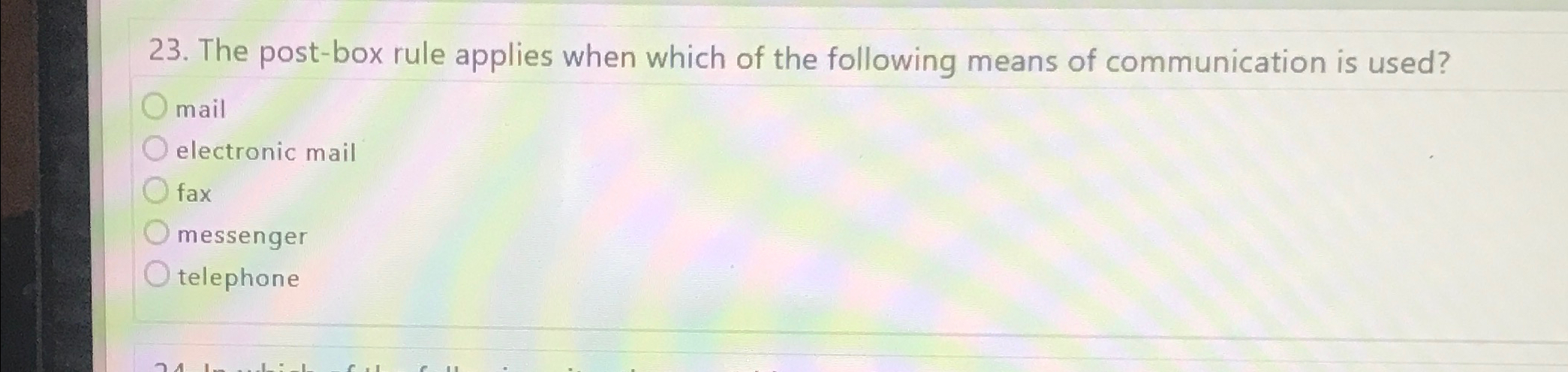 Solved The post-box rule applies when which of the following | Chegg.com