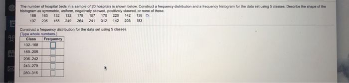 Solved The number of hospital beds in a sample of 20 | Chegg.com