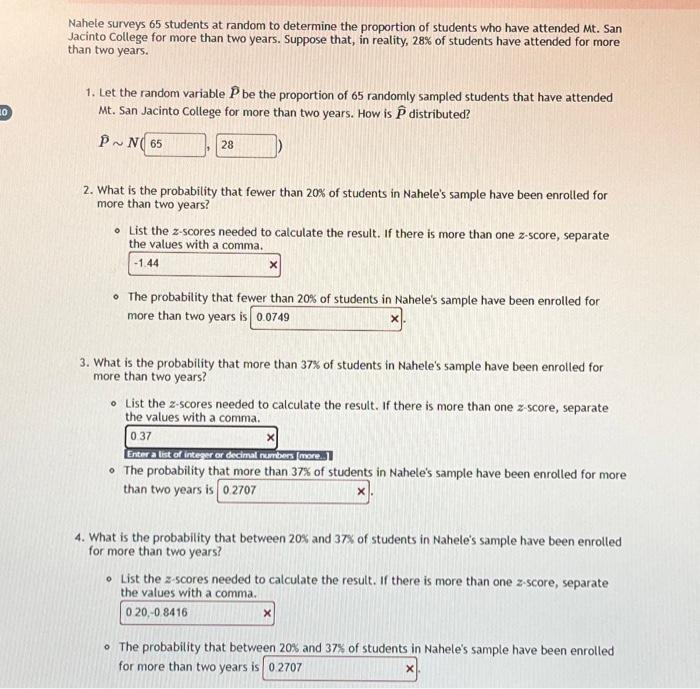 Solved Nahele surveys 65 students at random to determine the | Chegg.com