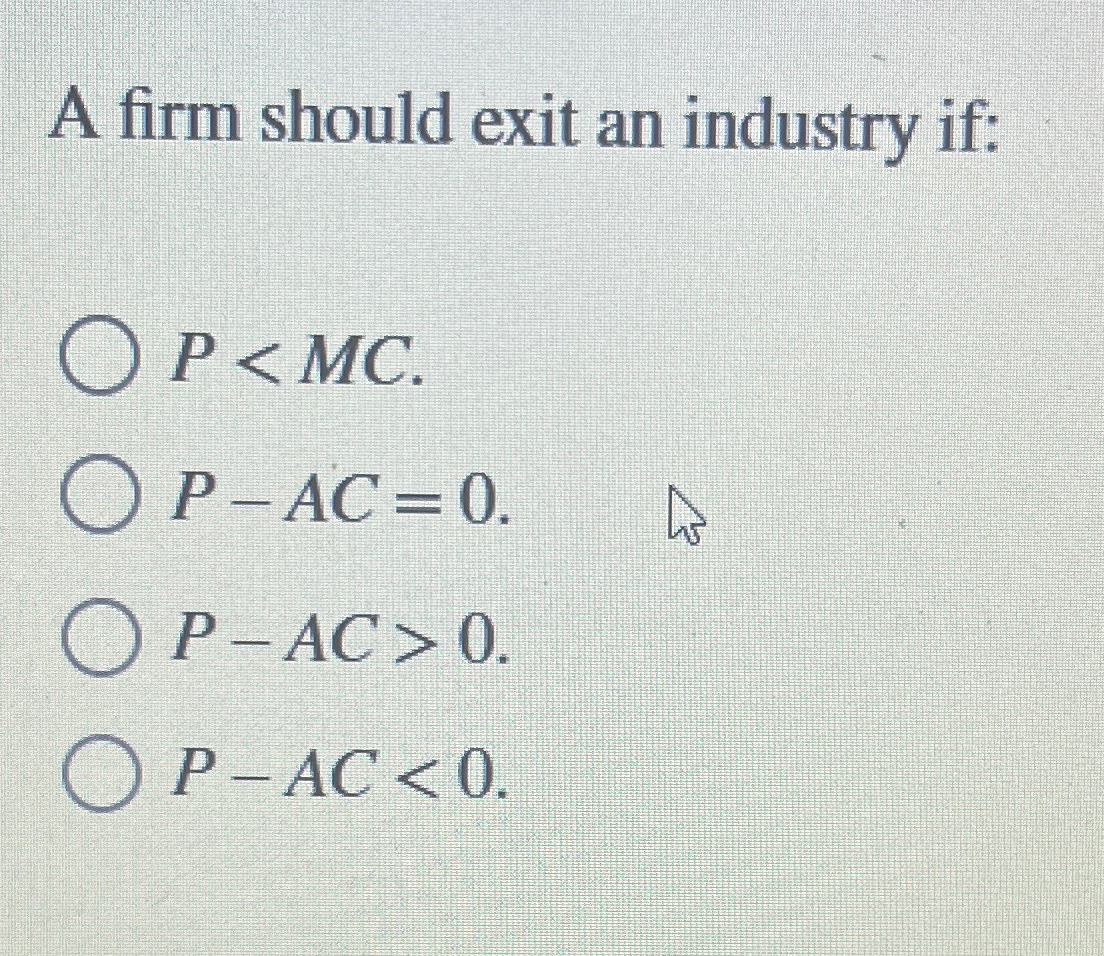 Solved A firm should exit an industry if:P0P-AC