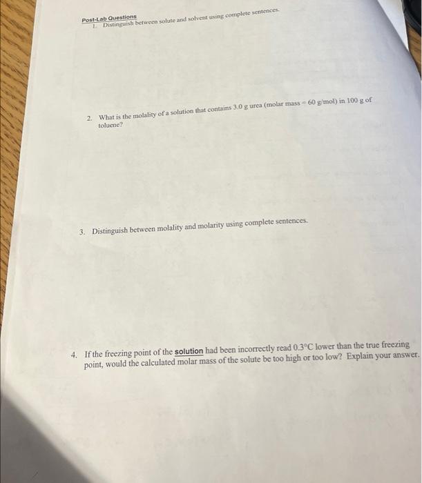 Solved Post-Lab Questions 1. Distinguish between solute and | Chegg.com