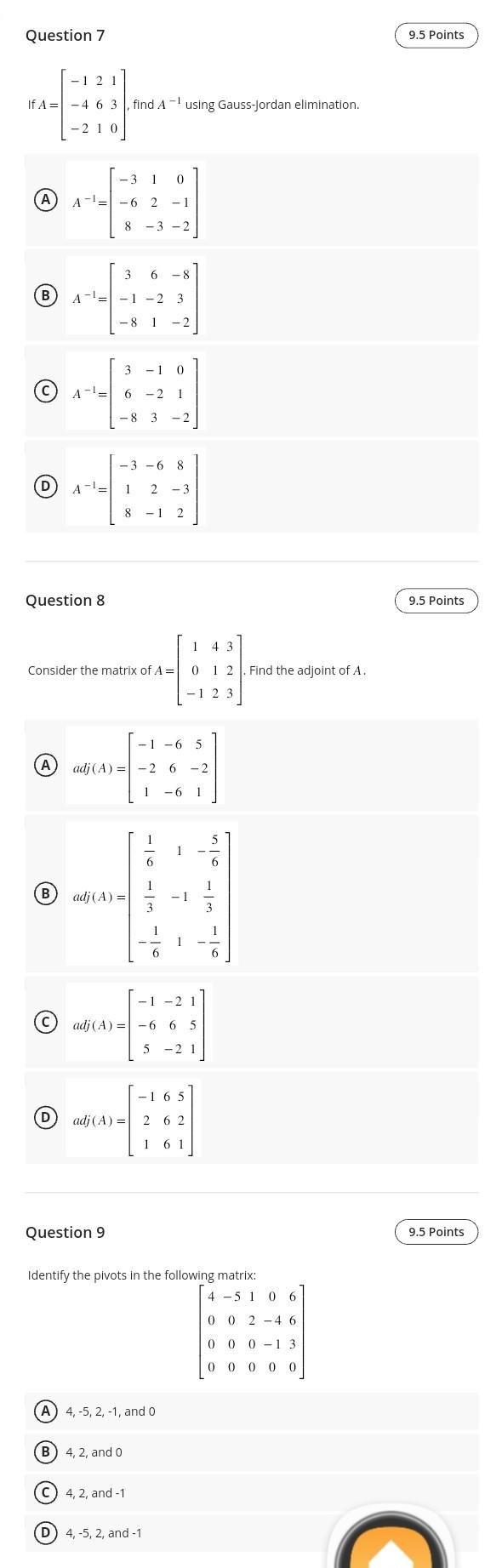 Solved Question 7 If A=⎣⎡−1−4−2261130⎦⎤, find A−1 using | Chegg.com