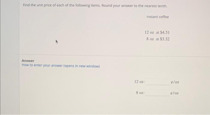 Solved Find the unit price of each of the following items. | Chegg.com